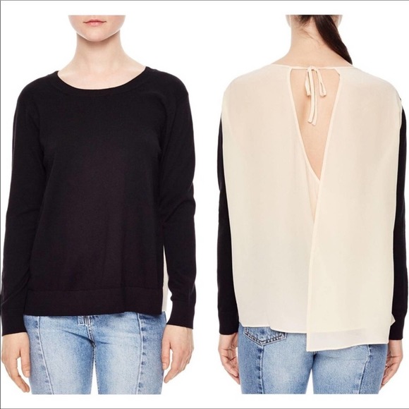 Sandro | Tops | Sandro Sweater Ipolit Silk Back Tie Top Black Ivory ...